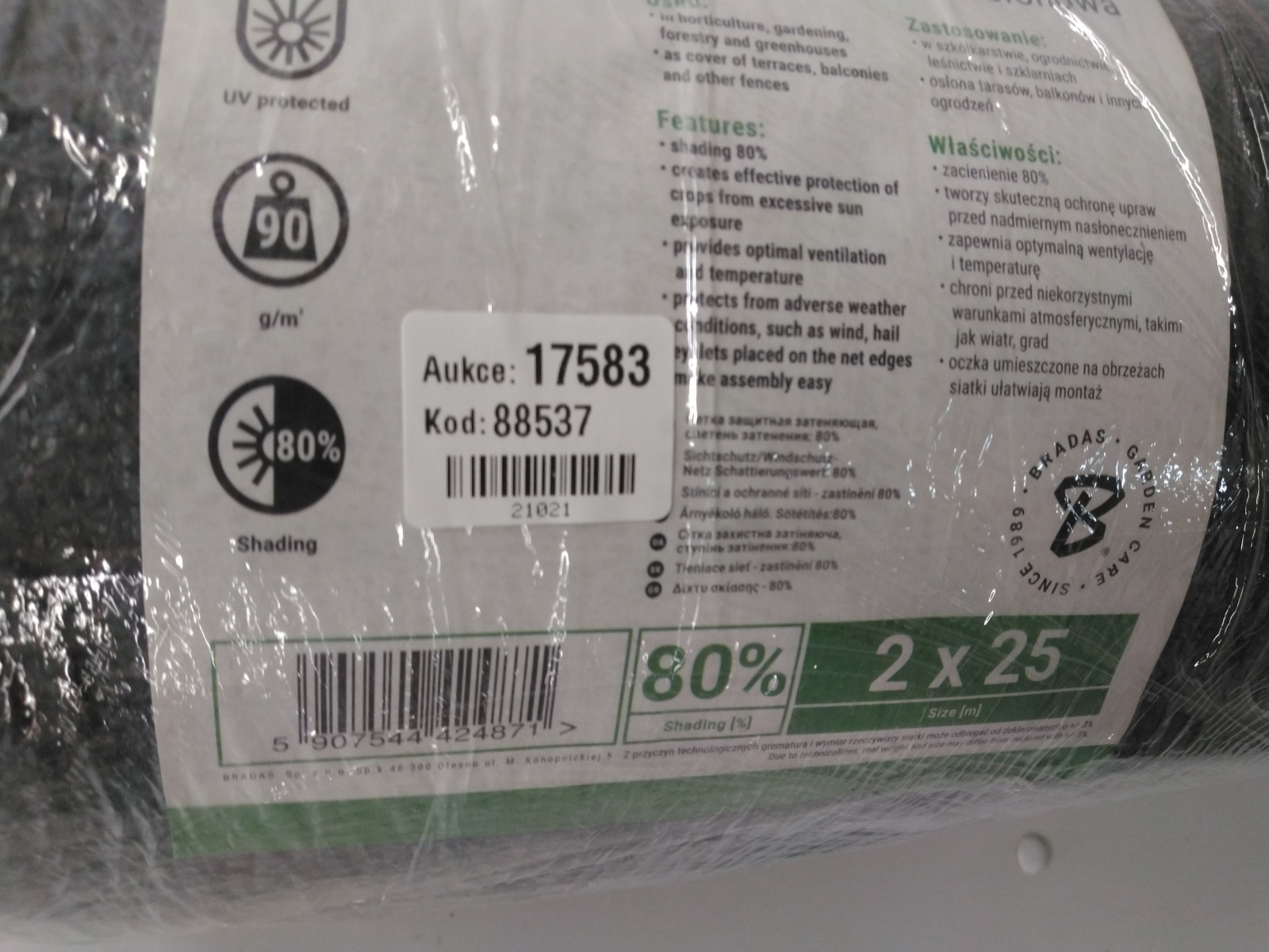 Síť stínící 2 x 25 m, 80%, 90g/m2, rašlový úplet 850 Kč