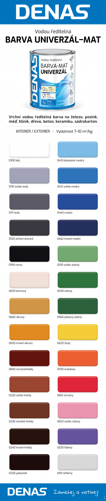 Barva 0,7kg univerzál dřevo/kov/beton DENAS 0199 černá MAT 255 Kč
