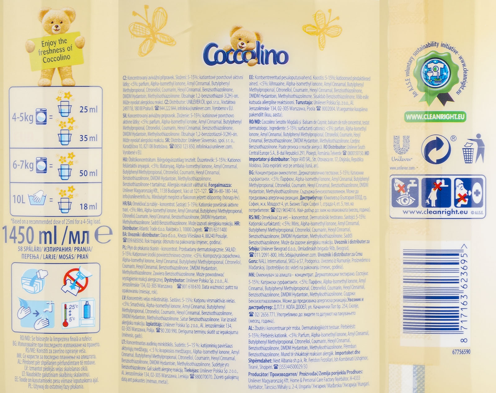 Aviváž COCCOLINO Sensitive Cashmere & Almond 1,45 l, 58 PD 65 Kč