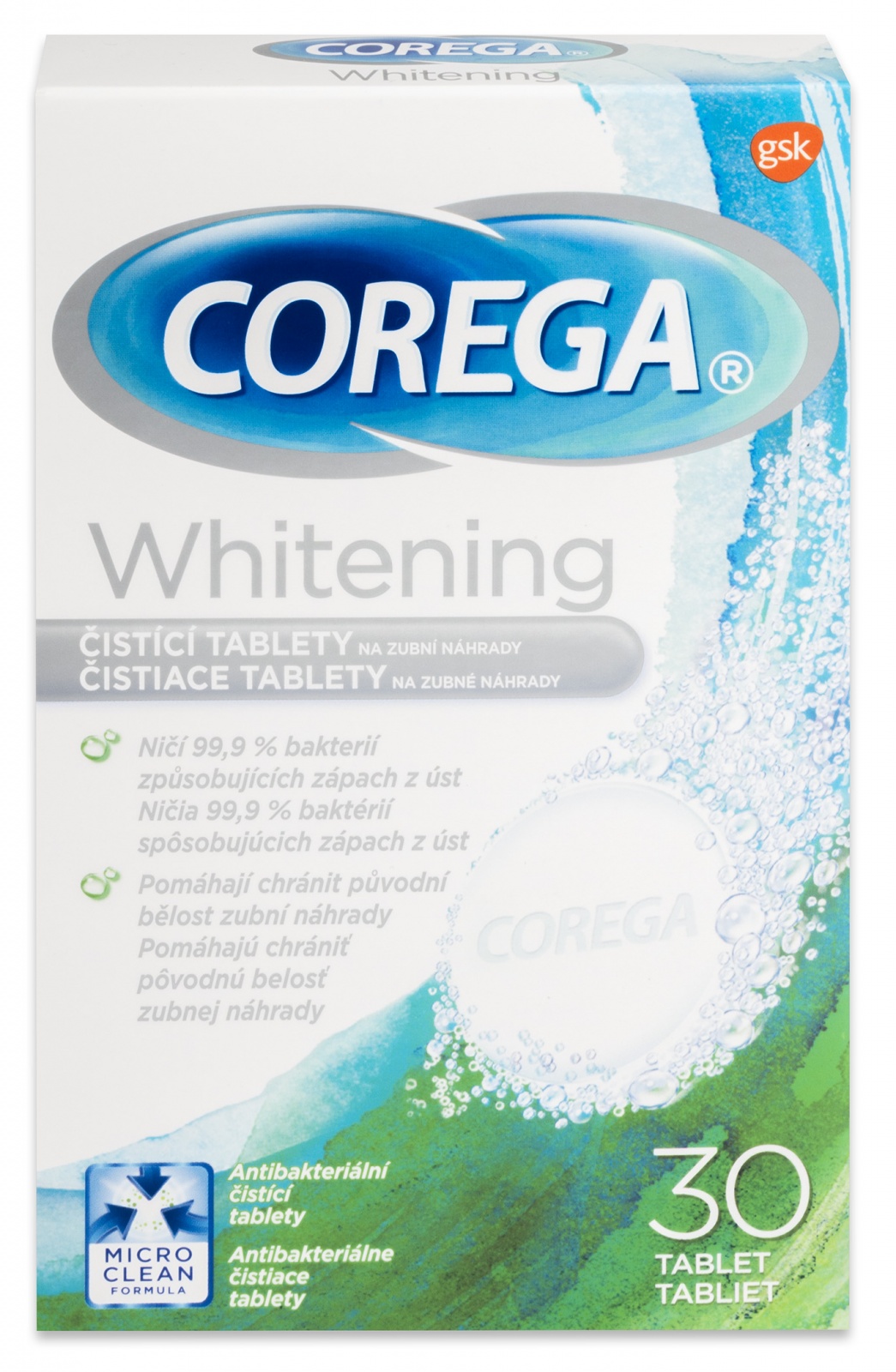 COREGA Tablety antibakteriální Whitening 30 ks 70 Kč